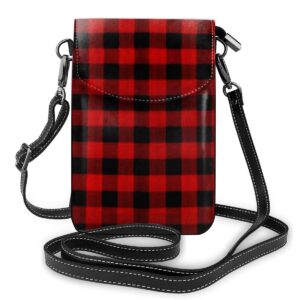 yongcoler fashionable red black buffalo check plaid pattern cell phone small shoulders bag crossbody pouch smartphone outdoor pack for travel work shopping walking