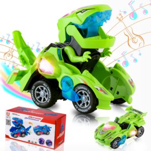 hirger transforming car dinosaur toy for kids 2-5: dino transformer toy car with light music for toddlers 1-3 | christmas birthday gifts for boys age 4-6