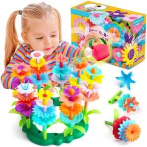 funzbo flower garden building toys - toddler girls toys for age 3 4 5 6 7 years old, stem montessori educational toys for kids, sorting & stacking set for birthday valentine easter