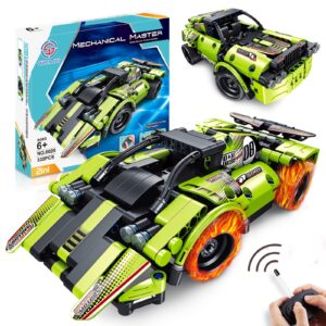 stem building toys for kids, 335 piece building kit 2 in 1 remote control racing car snap together engineering kits early learning racecar building blocks best gift for 6＋year old boys and girls