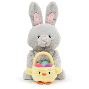 gund amazon exclusive easter bunny with basket and easter eggs, easter decorations, bunny stuffed animal for ages 1 and up, gray, 10"