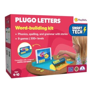 playshifu educational word game-plugo letters kit+app with 9 learning games, stem toy gifts for kids age 4-8 phonics, spellings & grammar 48 alphabet tiles works with tabs/mobiles packaging may vary