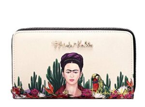 frida kahlo cactus collection around zip wallet with wristlet (black)