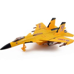 qiaoniuniu toy airplane model planes alloy pull back fighter for boys with flashing lights, real jet sound (yellow)