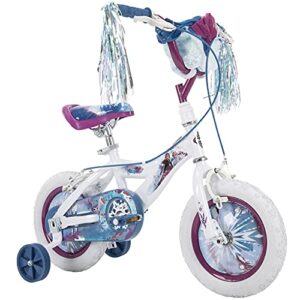 huffy frozen 2 kid bike, training wheels, streamers & basket included, 12 inch