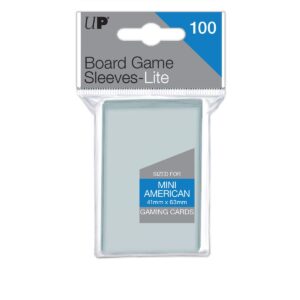 ultra pro - mini american lite board game sleeves (100ct) for 41mm x 63mm cards - card sleeves for board games and trading card games with thin profile for easy shuffling