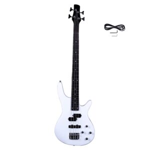 glarry electric bass guitar full size 4 string exquisite stylish bass with power line and wrench tool (white)