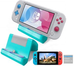 tne - switch lite charger stand | mini charging display dock station with usb type c port for nintendo switch/switch lite 2019 portable gaming system (turquoise)