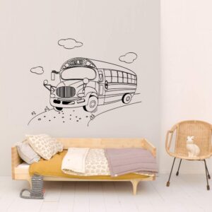 school bus vehicle cartoon kids room wall vinyl sticker car mural decal art decor lp4329