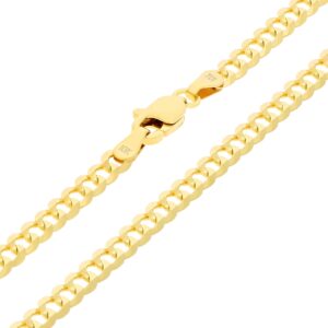 nuragold 10k yellow gold 4mm solid cuban curb link chain pendant necklace, mens womens jewelry 16" 18" 20" 22" 24" 26" 28" 30"