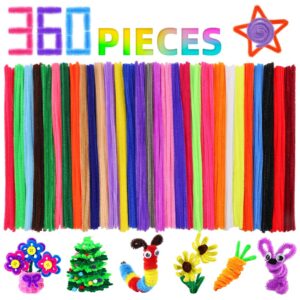 pipe cleaners craft chenille stems, 360 pieces 30 assorted colors for crafting diy arts projects decorations, 6mm x 12inch fuzzy colored chenille stem sticks set craft supplies for kids and adults