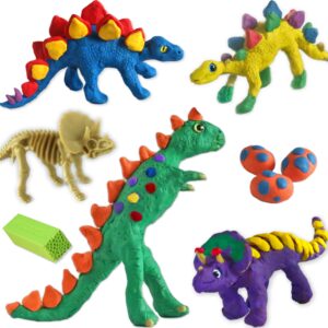 6 modeling clay dinosaurs crafts - with silicon scale stamp and non-dry modeling clay - kids dinosaur arts and crafts for boys and girls age 5-8