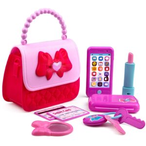 playkidz princess my first purse set - 8 pieces kids play purse and accessories, pretend play toy set with cool girl accessories, includes phone and bag with lights and sound