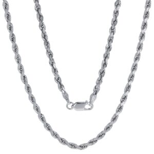 nuragold 10k white gold 3mm rope chain diamond cut pendant necklace, mens womens jewelry 16" 18" 20" 22" 24" 26" 28" 30"