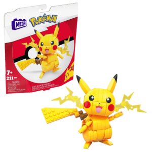 mega pokémon building toys set build & show pikachu with 205 pieces, articulated and poseable, 4 inches tall, for kids