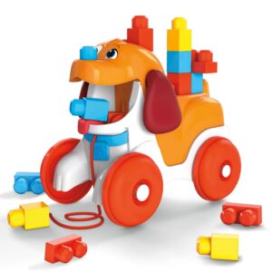 mega bloks pull-along puppy preschool building set with block pooping, multi (gnw63)