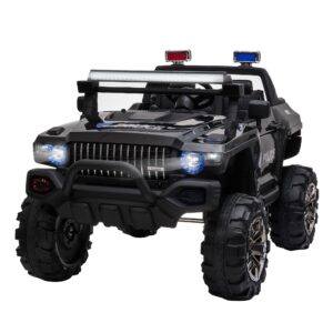 aosom 53" l 2-seater 12v police car ride on truck with remote control, battery operated electric car for kids with suspension, mp3 player, lights, music, horn, pink