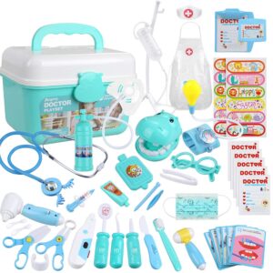 anpro 46pcs medical toy kids doctor pretend play kit, pretend play set with stethoscope for kids doctor role play costume dress-up, birthday gifts