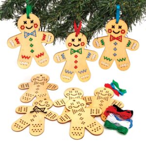 baker ross at187 gingerbread wooden cross stitch ornament kits - pack of 5, cross stitch for beginners and for kids arts and crafts projects