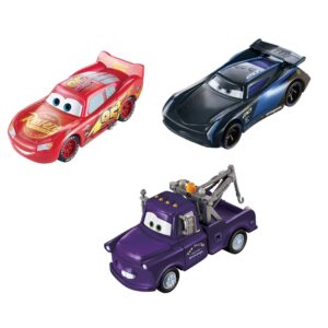 mattel disney and pixar cars toys, color changers 3-pack vehicles with lightning mcqueen, mater & jackson storm toy cars