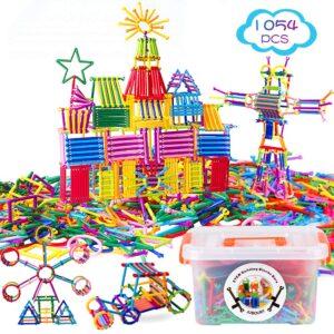 juboury 1054pcs building toy building blocks bars different shape educational construction engineering set 3d puzzle, interlocking creative connecting kit, great stem toy for both boys and girls