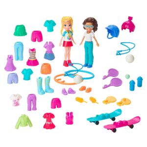 polly pocket super sporty pack with polly & lila dolls and over 35 fashions & sporting accessories