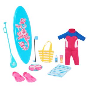 journey girls summer surf set for 18 inch dolls, includes surfboard and wet suit, kids toys for ages 6 up by just play