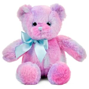 bearington rainbow teddy bear: lil gem bear, handsewn 12” plush animal in rainbow pink, blue and purple, made with ultra-soft fur and premium fill, machine washable, great gift for kids of all ages