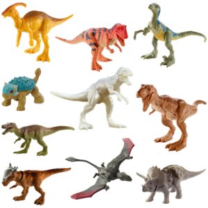 mattel jurassic world camp cretaceous multipack with 10 mini dinosaur action figures, realistic sculpting & one or more movable articulation points iconic to its species, 4 years old & up