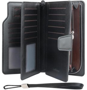 wallets for women men's clutch wallet large capacity leather purse business credit card holder (1-black)