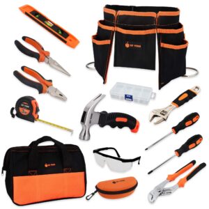 joytown kids real tool set - junior steel forged tool kit for children with real hand tools, kids tool belt, portable tool bag, perfect learning tools for home diy (orange & black)