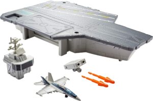 matchbox top gun: aircraft carrier play set gift idea for ages 4 to 8 years with top gun boeing f/a 18 die-cast jet