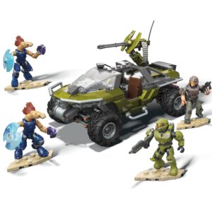 mega construx halo warthog rally vehicle halo infinite construction set with master chief character figure, building toys for kids