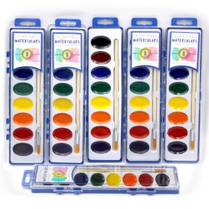 color swell 6 pack bulk watercolor paint pack with wood brushes 8 colors washable water colors great for kids, parties, students, all ages