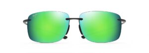 maui jim men's and women's hema polarized rimless sunglasses, black matte/mauigreen®, large