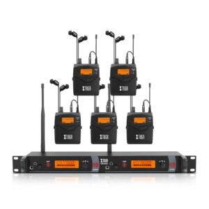 xtuga rw2080 wireless in ear monitor system mono design dual channel wireless iem system 5 bodypacks, 300ft, 40 uhf frequencies, in ears monitors for band, stage or studio, 902-928mhz