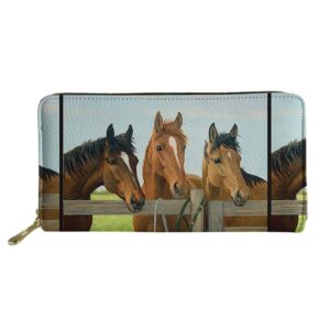 mumeson women girls long clutch wallet animal themed horse print pu leather travel purse card holder