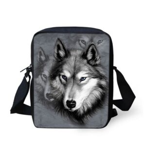 ndistin gray wolf drawing art adjustable shoulder hand bag cartoon messenger handbag cellphone pouch purse white schoolbag small purse girls cross-body messenger bag