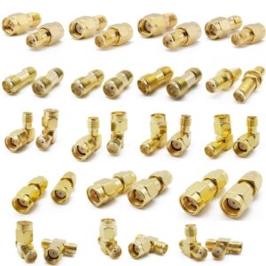 allishop sma connectors kit 18 type sma rp-sma adapter plug and jack straight and 90° sma connector goldplated brass rf coax connectivity set for fpv antennas radio baofeng yaesu ip camera project