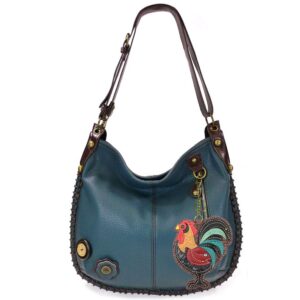 chala handbags, casual style, soft, large shoulder or crossbody purse with keyfob - navy blue (rooster)