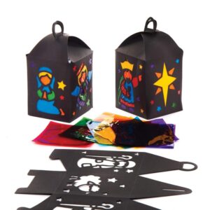 baker ross at140 nativity stained glass lantern kits - pack of 4, papercrafts for kids to decorate and display during the christmas season, assorted