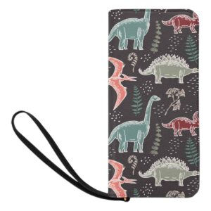 interestprint dinosaurs and fern leaves, gingo biloba credit card wallet clutch purse, huge storage capacity