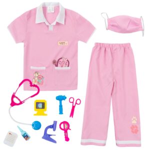 lontakids kids animal doctor role play costume veterinarian pretend play dress up set with medical kit (6-8 years, pink)