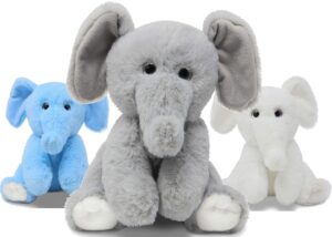 fluffuns baby elephant plush stuffed animal toy - cute plush stuffed elephant animals toys for babies, girls and boys - 9 inch height (blue gray white)