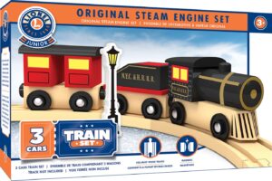 masterpieces wood train sets - lionel original steam engine 3 piece train set - officially licensed toddler & kids toy