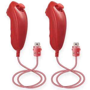 luxmo premium wii nunchuck controllers,2 packs nunchuck controllers for wii u replacement for wii u video game - red