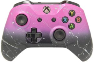 hand airbrushed fade xbox one custom controller compatible with xbox one (pink & black fade w/silver splatter)