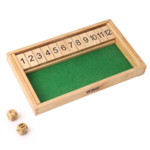 gse games & sports expert wooden shut the box 12 numbers dice game board with 2 wooden dices, classic tabletop version of the popular english pub game