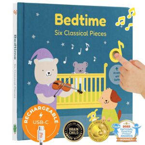 cali's books bedtime baby music book | new rechargeable musical book, no more batteries | 6 classical pieces | bedtime sound books for babies for babies and toddlers