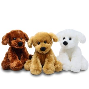 fluffuns golden retriever stuffed dog - 9 inches - cute, 3 pack set of puppy plush toy animals (brown, golden, white) great gift & adorable toy